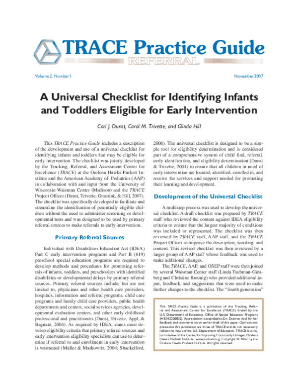 (PDF) A Universal Checklist for Identifying Infants and Toddlers ...