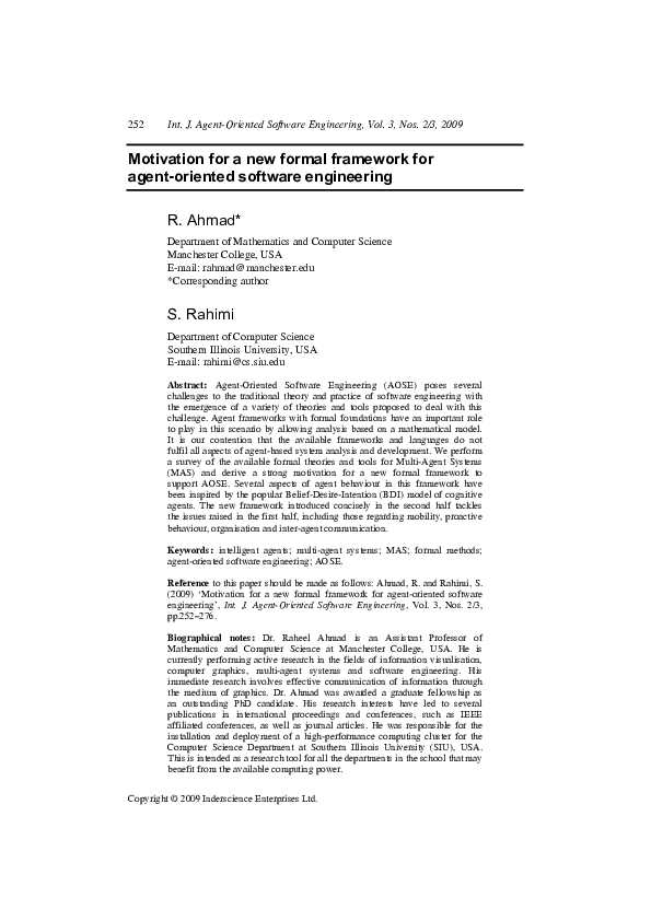 (PDF) Motivation for a new formal framework for agent-oriented software engineering