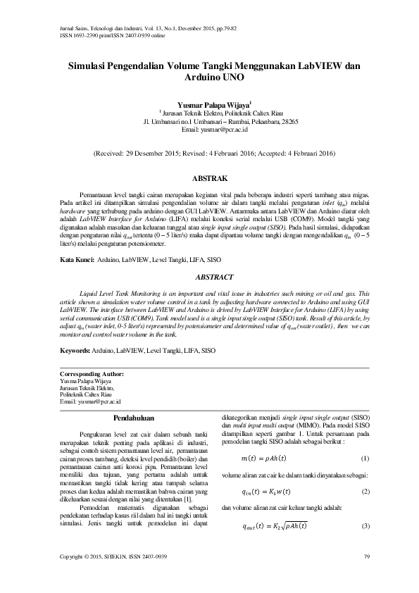 (PDF) Simulasi Pengendalian Volume Tangki menggunakan LabVIEW dan ...