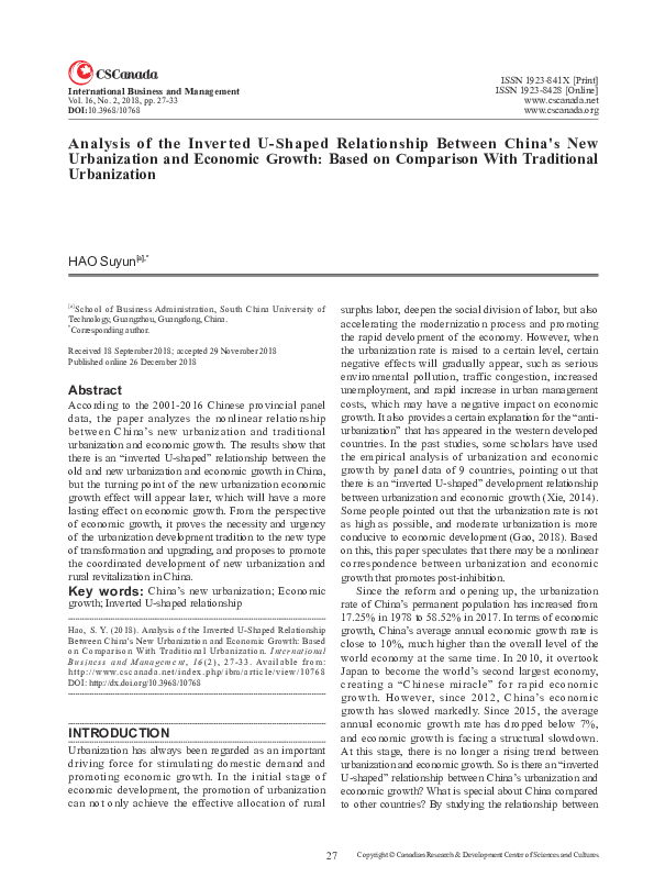 (PDF) The relationship between urbanization and economic growth
