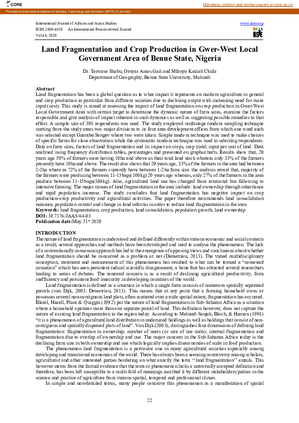 (PDF) Land Fragmentation and Crop Production in Gwer-West Local ...