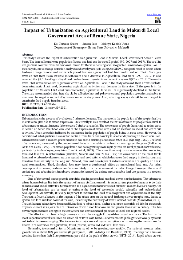 (PDF) Impact of Urbanization on Agricultural Land in Makurdi Local ...