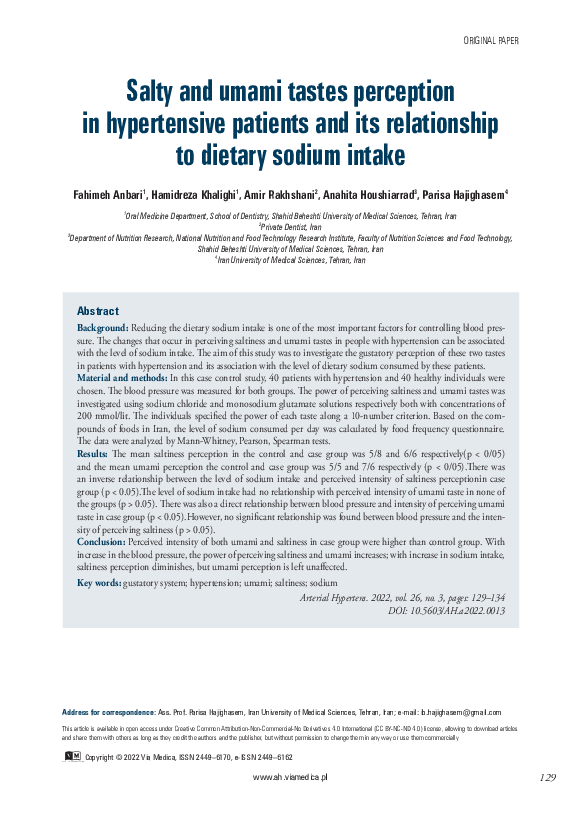(PDF) Salty and umami tastes perception in hypertensive patients and ...