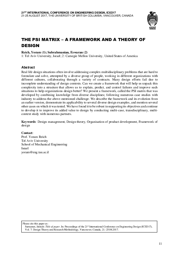 (PDF) The PSI matrix – A framework and a theory of design