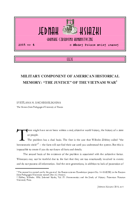 (PDF) Military Component of American Historical Memory: “The Justice ...