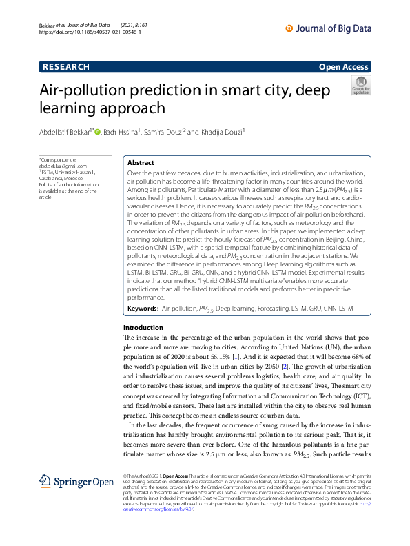 (PDF) Air-pollution prediction in smart city, deep learning approach