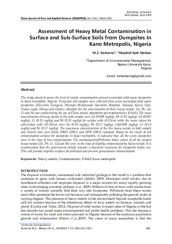 (PDF) Assessment of Heavy Metal Contamination in Surface and Sub ...