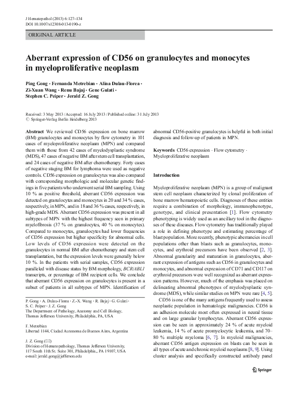(PDF) Aberrant expression of CD56 on granulocytes and monocytes in ...