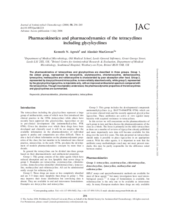 (PDF) Pharmacokinetics and pharmacodynamics of the tetracyclines ...