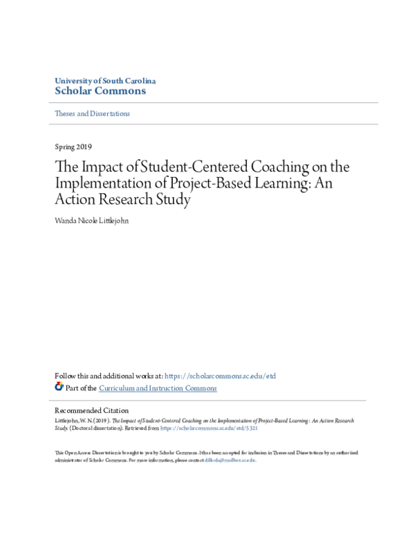 (PDF) The Impact of Student-Centered Coaching on the Implementation of Project-Based Learning ...