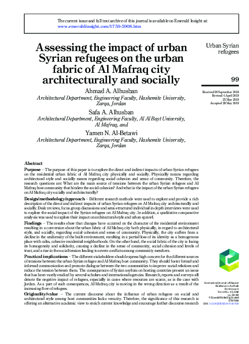 (PDF) Assessing the impact of urban Syrian refugees on the urban fabric of Al Mafraq city ...