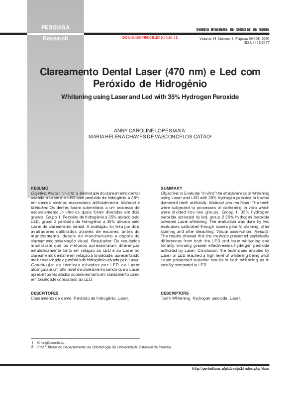 (PDF) Clareamento Dental Laser (470 nm) e Led com Peróxido de ...