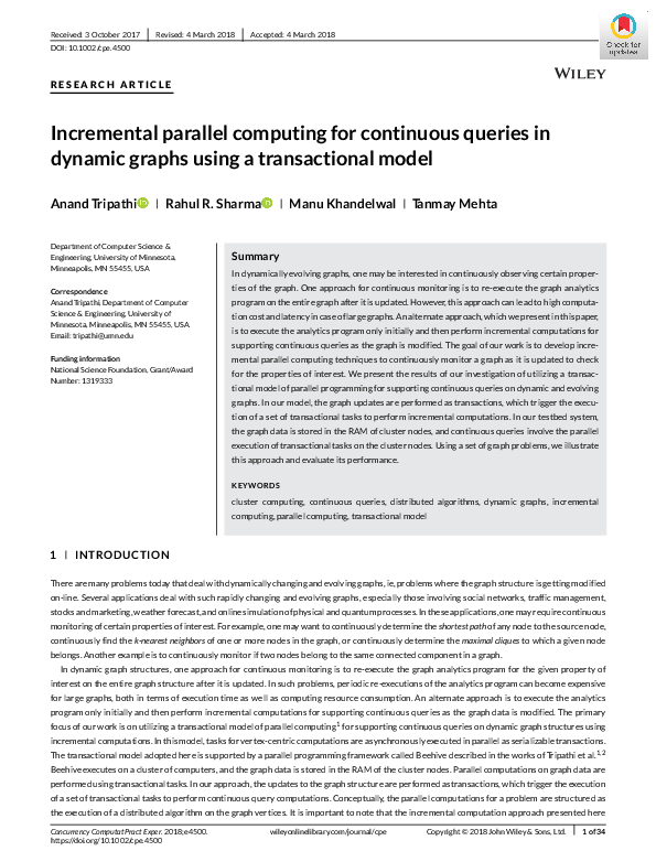 Pdf Incremental Parallel Computing For Continuous Queries In Dynamic Graphs Using A