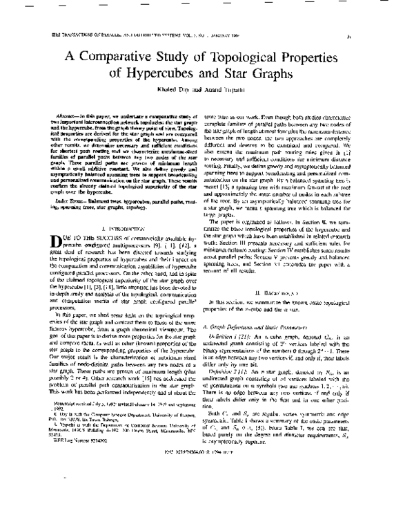 (PDF) A comparative study of topological properties of hypercubes and star graphs