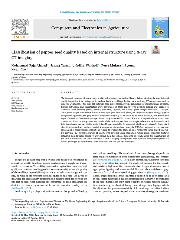 (PDF) Classification of pepper seed quality based on internal structure using X-ray CT imaging