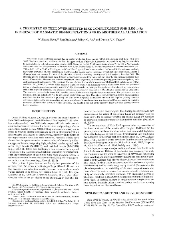 (PDF) Chemistry of the Lower Sheeted Dike Complex, Hole 504B (Leg 148 ...