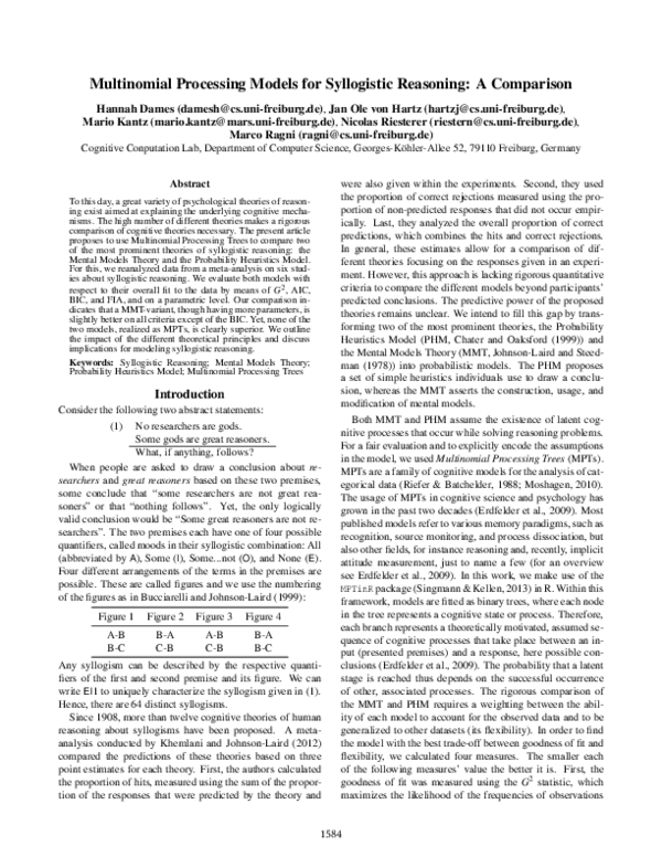 (PDF) Multinomial Processing Models for Syllogistic Reasoning: A Comparison | Marco Ragni ...
