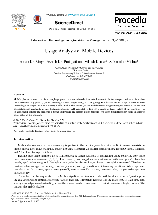 (PDF) Usage Analysis of Mobile Devices