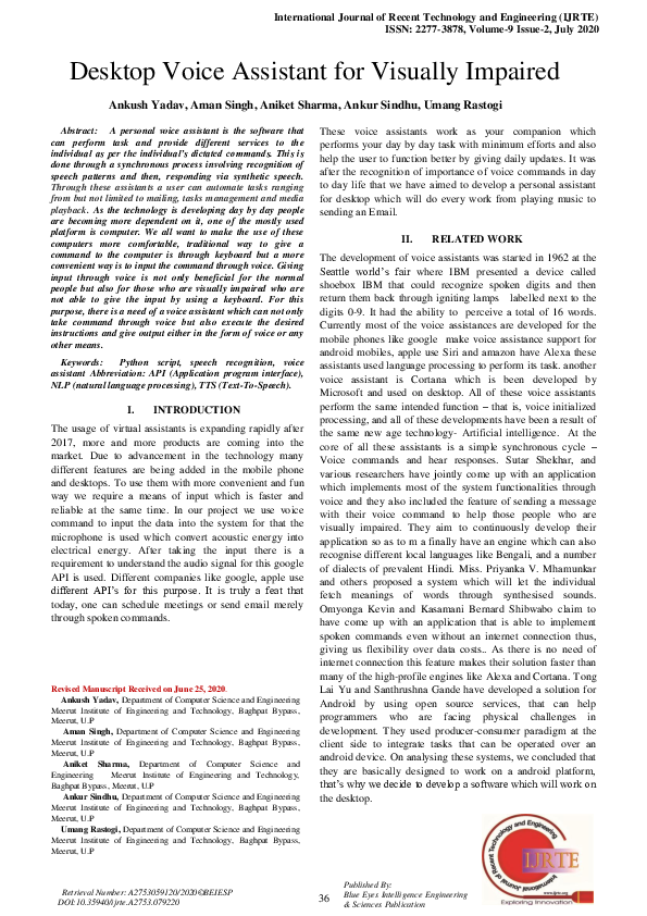(PDF) Desktop Voice Assistant for Visually Impaired