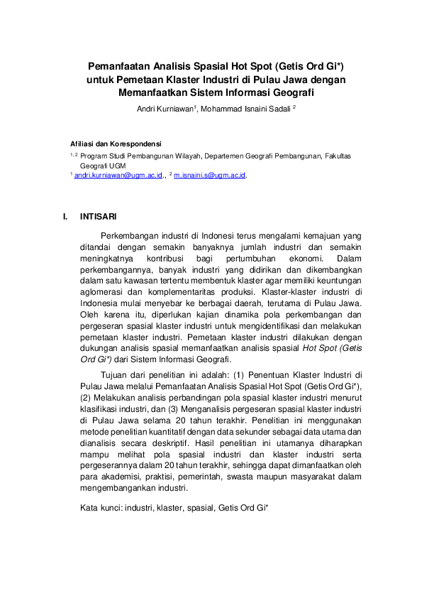 (PDF) Pemanfaatan Analisis Spasial Hot Spot (Getis Ord Gi*) untuk ...