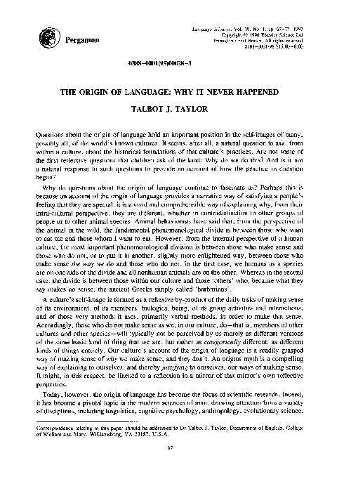 (PDF) The Origin of Language: Why it never happened