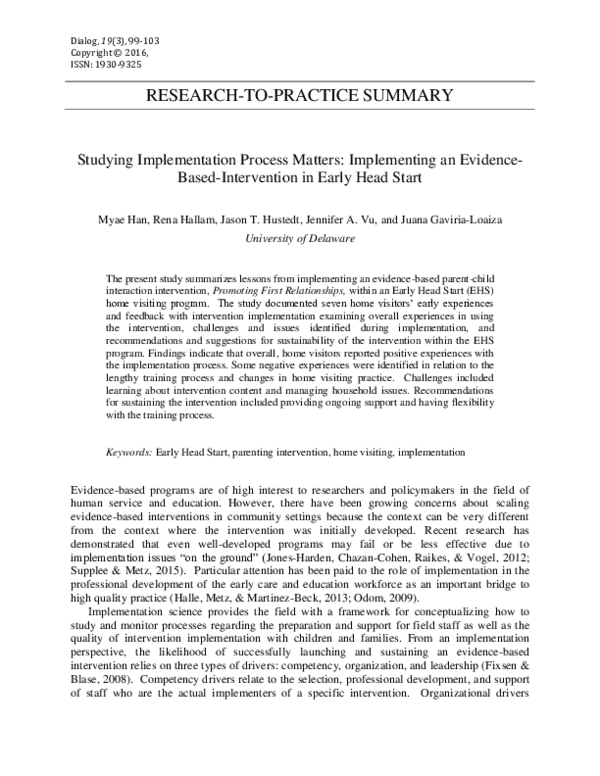 (PDF) Studying Implementation Process Matters: Implementing an Evidence-Based-Intervention in ...