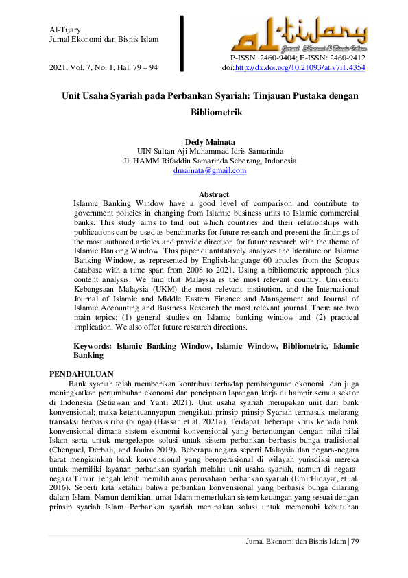(PDF) Unit Usaha Syariah pada Perbankan Syariah: Tinjauan Pustaka dengan Bibliometrik