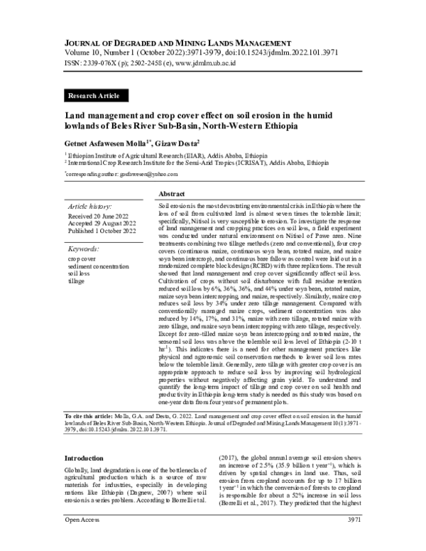 (PDF) Land management and crop cover effect on soil erosion in the ...