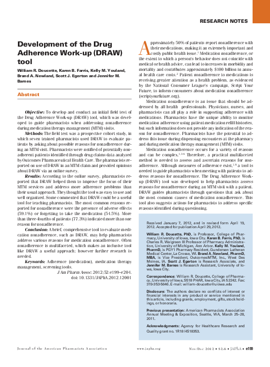 (PDF) Development of the Drug Adherence Work-up (DRAW) tool