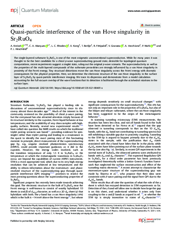 (PDF) Quasi-particle interference of the van Hove singularity in Sr2RuO4