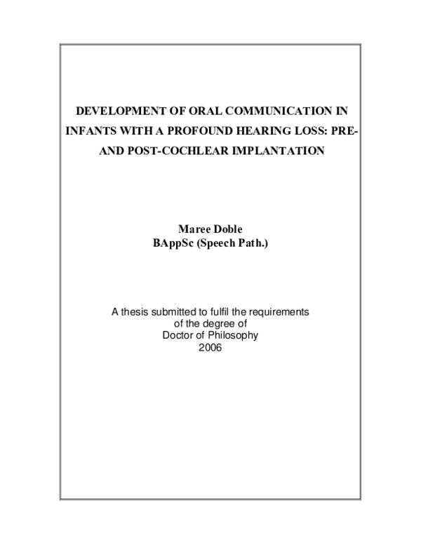 (PDF) Development of oral communication in infants with a profound ...
