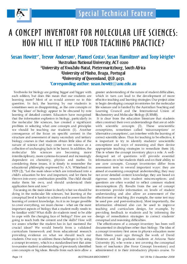 (PDF) A concept inventory for molecular life sciences: how will it help ...