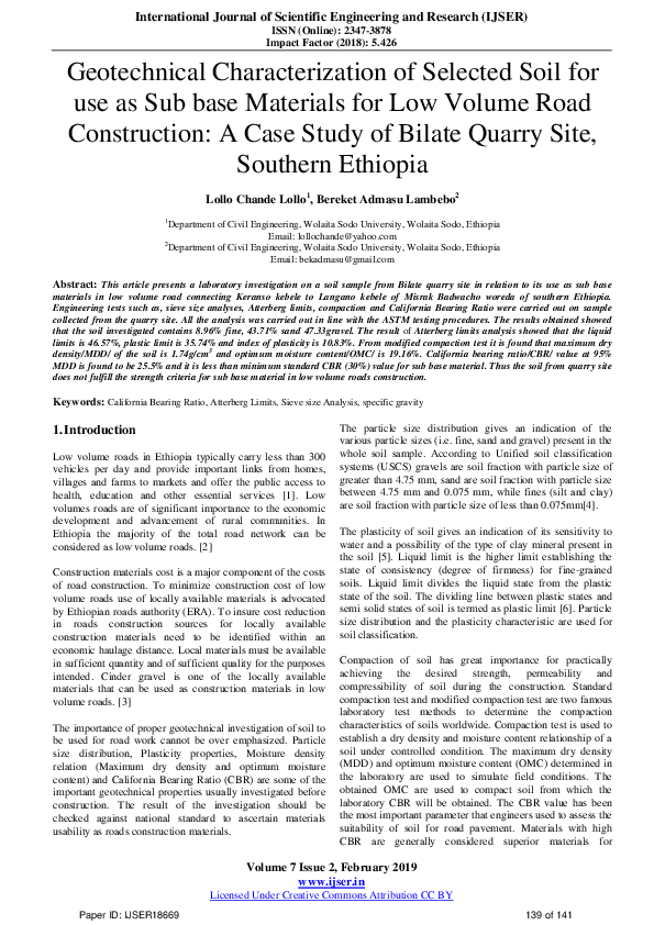 (PDF) Geotechnical Characterization of Selected Soil for use as Sub ...
