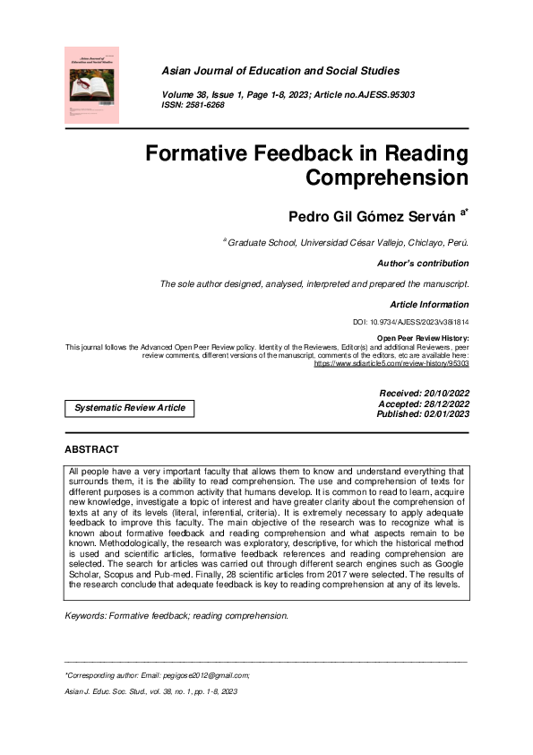 (PDF) Formative Feedback in Reading Comprehension