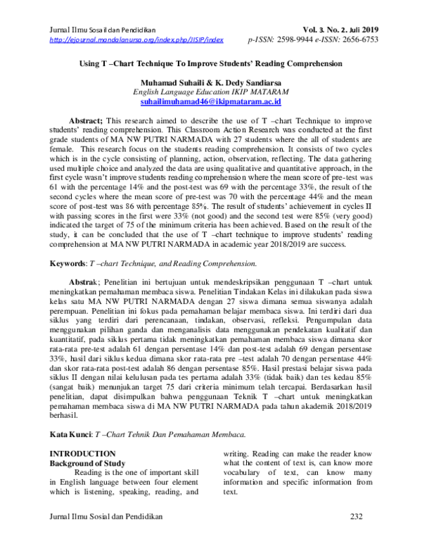 (PDF) Using T –Chart Technique To Improve Students’ Reading Comprehension