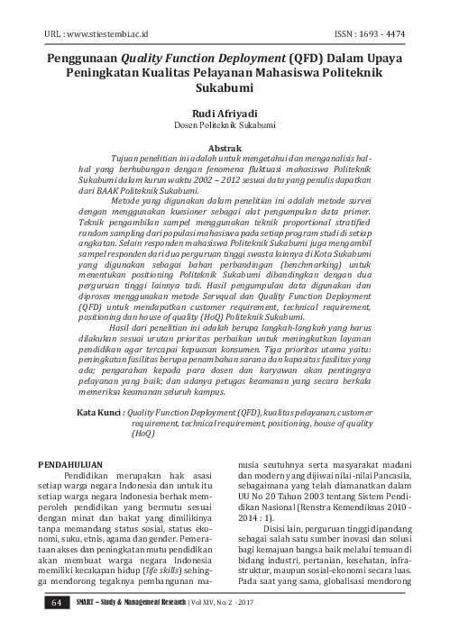 (PDF) Penggunaan Quality Function Deployment (QFD) Dalam Upaya Peningkatan Kualitas Pelayanan ...