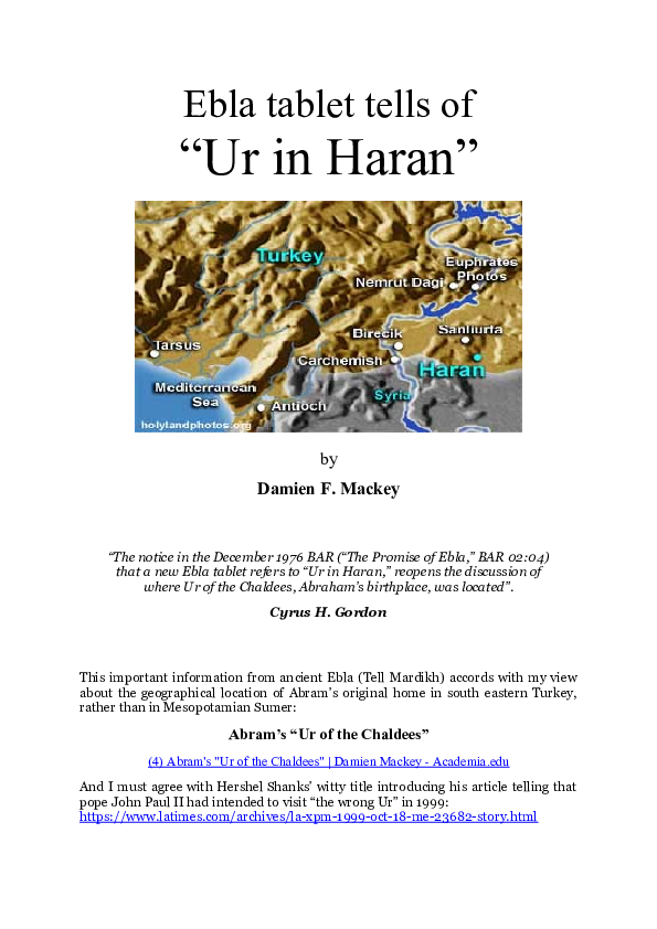 (DOC) Ebla tablet tells of "Ur in Haran"