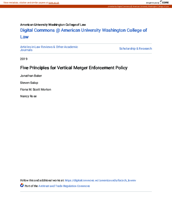 (PDF) Five Principles for Vertical Merger Enforcement Policy
