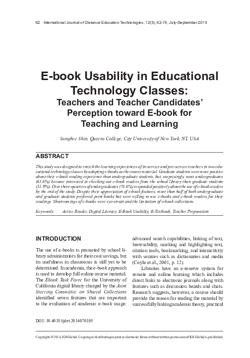 Pdf E Book Usability In Educational Technology Classes
