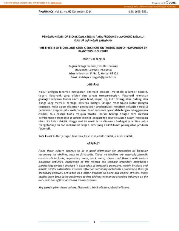 (PDF) Pengaruh Elisitor Biotik Dan Abiotik Pada Produksi Flavonoid ...