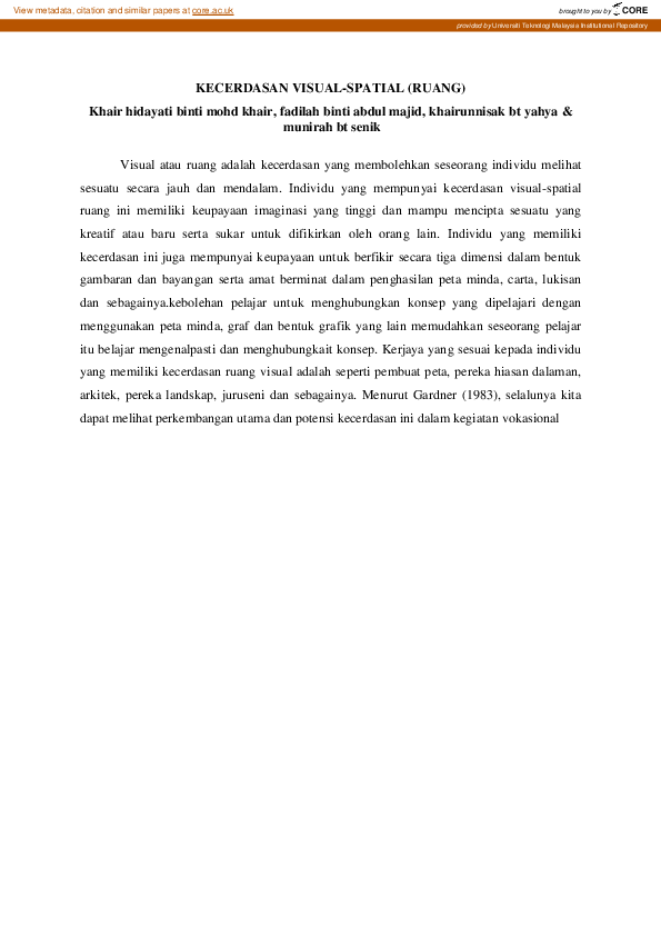 (PDF) Kecerdasan visual-spatial (ruang)