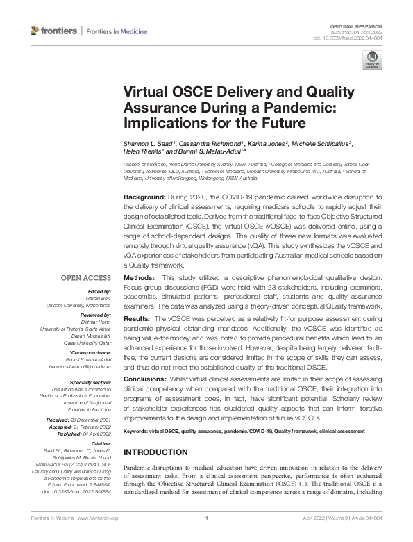 (PDF) Virtual OSCE Delivery and Quality Assurance During a Pandemic ...