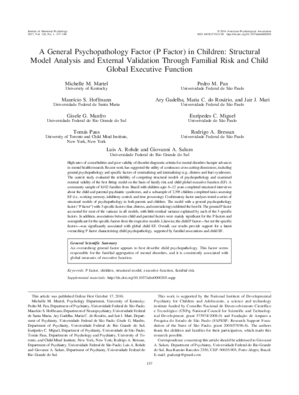 (PDF) A general psychopathology factor (P factor) in children ...