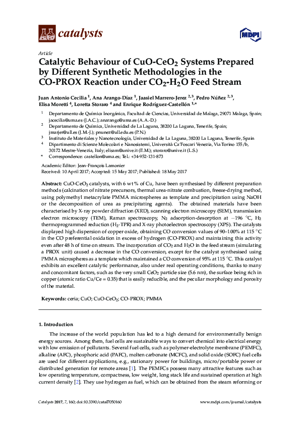 (PDF) Catalytic Behaviour of CuO-CeO2 Systems Prepared by Different ...