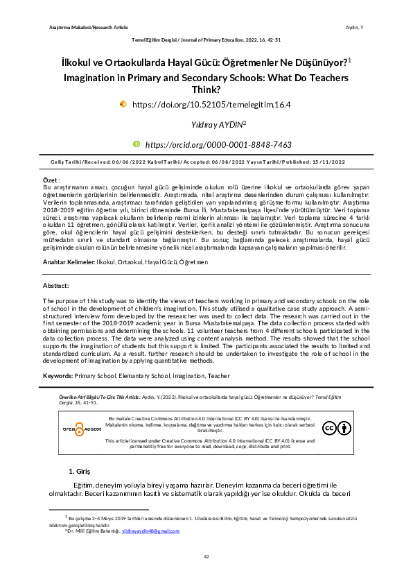 (PDF) Imagination in Primary and Secondary Schools: What Do Teachers Think?