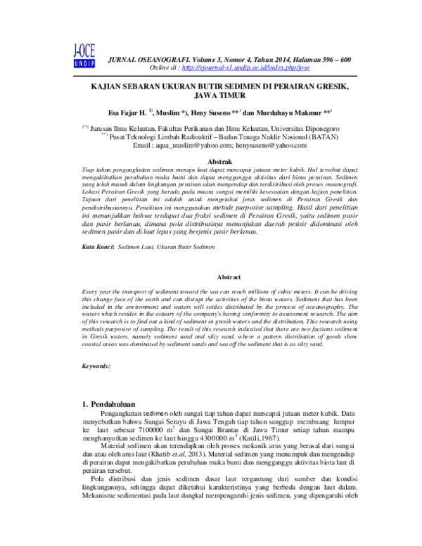 (PDF) Kajian Sebaran Ukuran Butir Sedimen DI Perairan Gresik, Jawa Timur