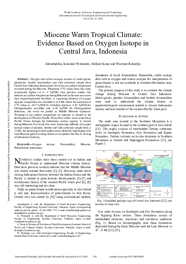 (PDF) Miocene Warm Tropical Climate: Evidence Based On Oxygen Isotope ...
