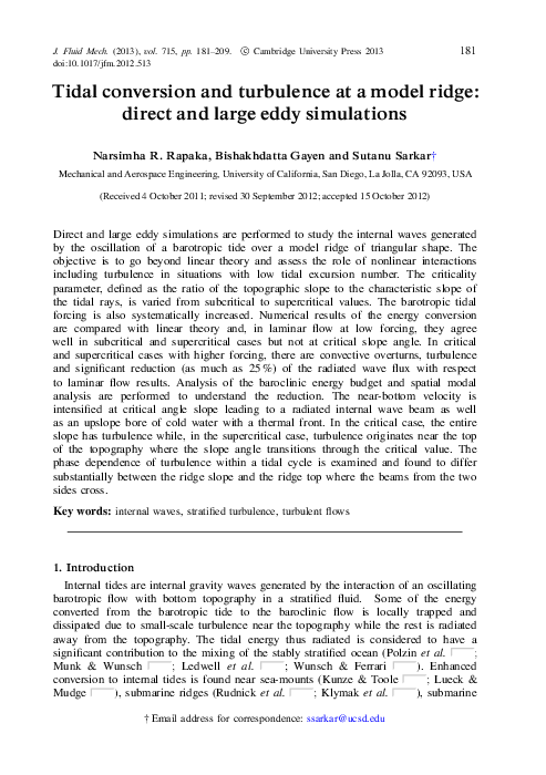 Pdf Tidal Conversion And Turbulence At A Model Ridge Direct And Large Eddy Simulations