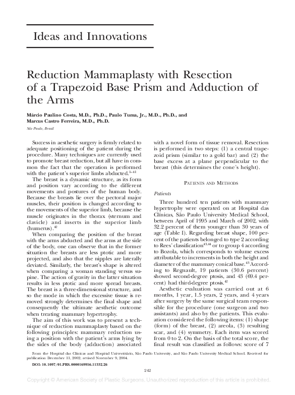 (PDF) Reduction Mammaplasty with Resection of a Trapezoid Base Prism ...