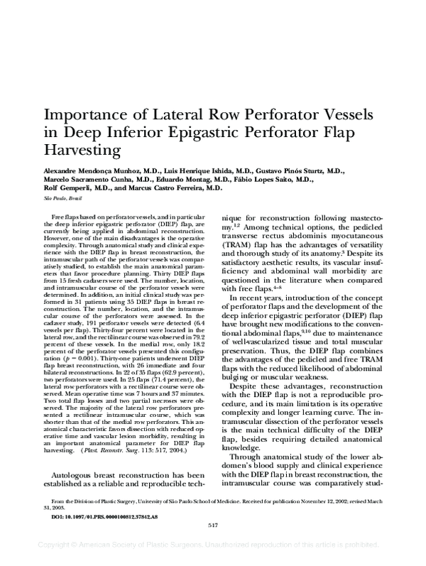 (PDF) Importance of Lateral Row Perforator Vessels in Deep Inferior Epigastric Perforator Flap ...